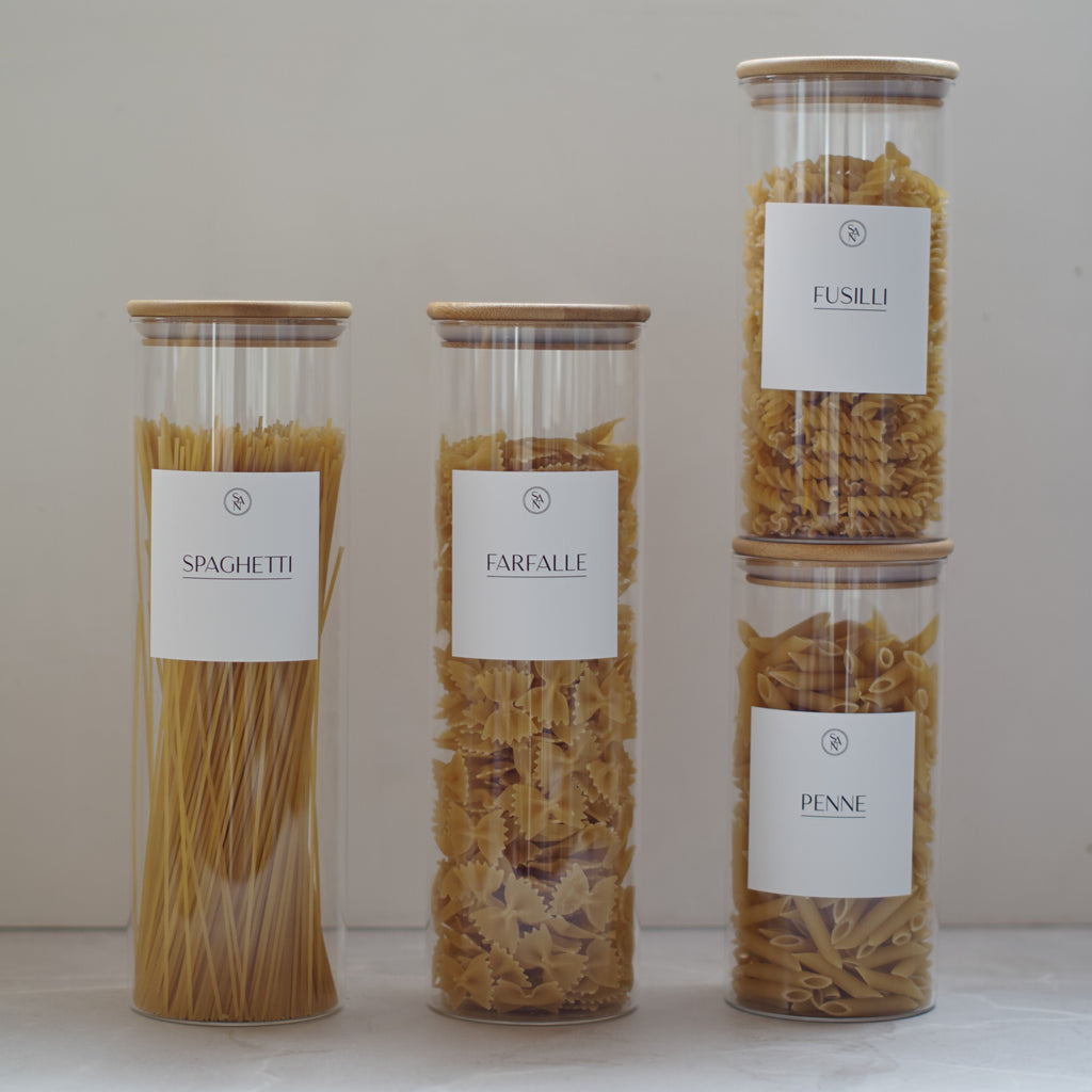 Pasta Pantry Jar Set - 4 Airtight Jars with Waterproof Labels – So At ...