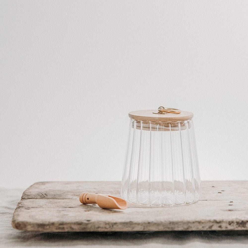 Luxury Reeded Glass Jar With Bamboo Lid and Wooden Scoop - 700ml – So ...
